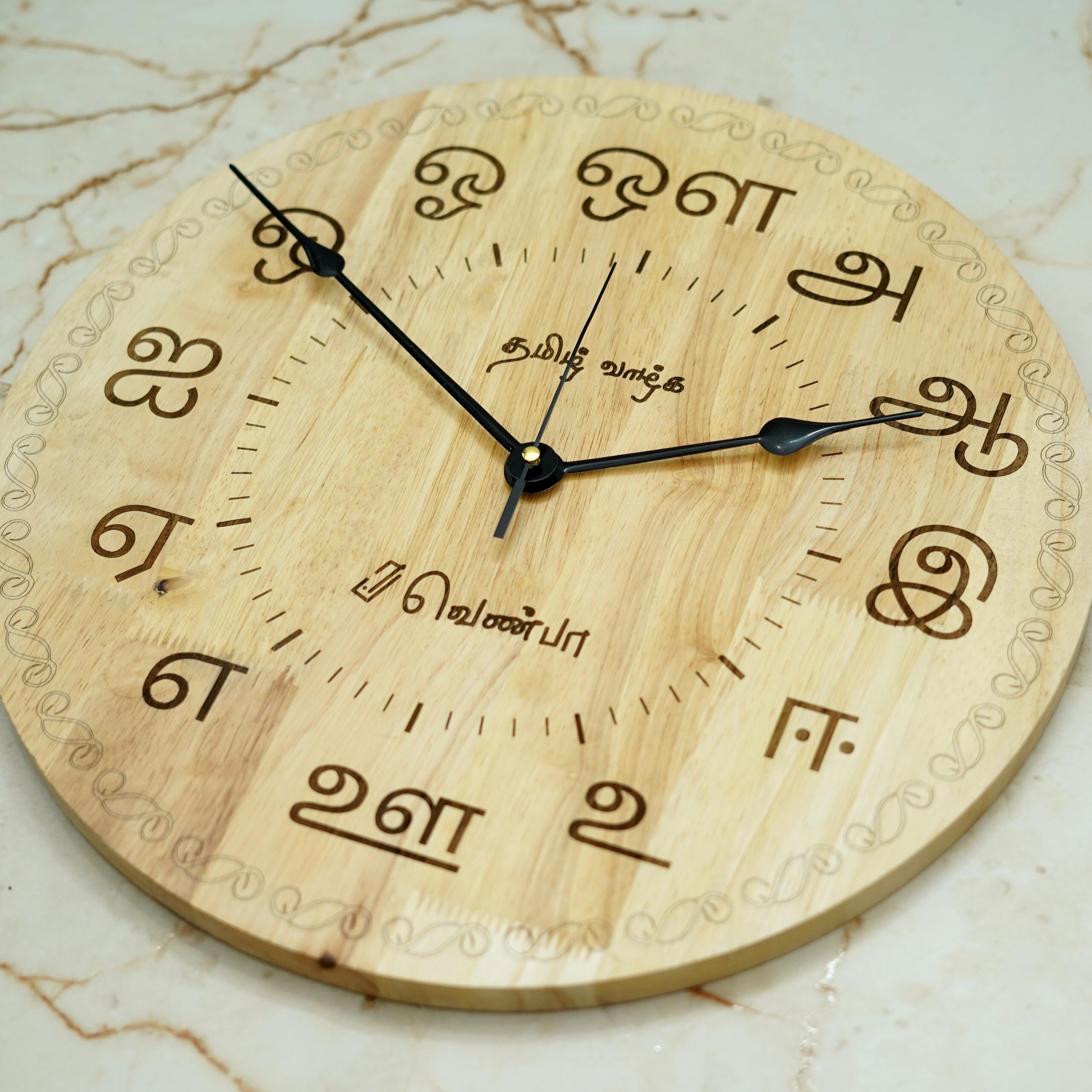Wooden Tamil Vowels Clock - Big - Our New website Venbaa .in